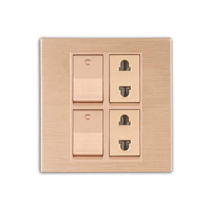 2 Gang Switch With 2 Pin Socket Fiha Star Gold – Appollo Power Ltd.