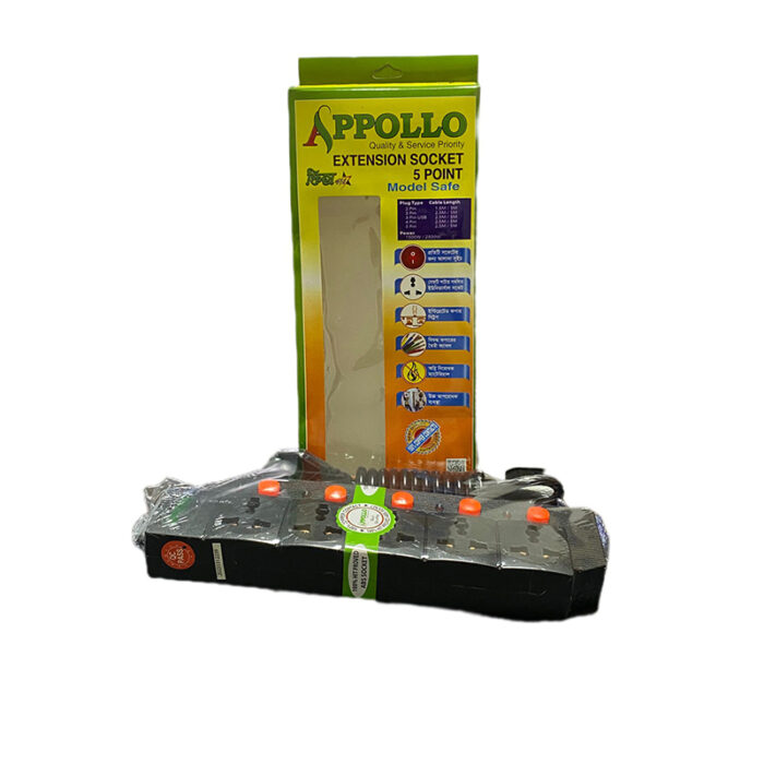 Safe 5 Port, 5 Meter Extension Socket – Appollo Power Ltd.